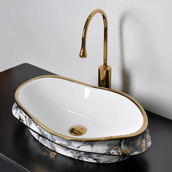 Wave Shaped Tabletop Basin, Light Luxury, Electroplating, Minimalist ...