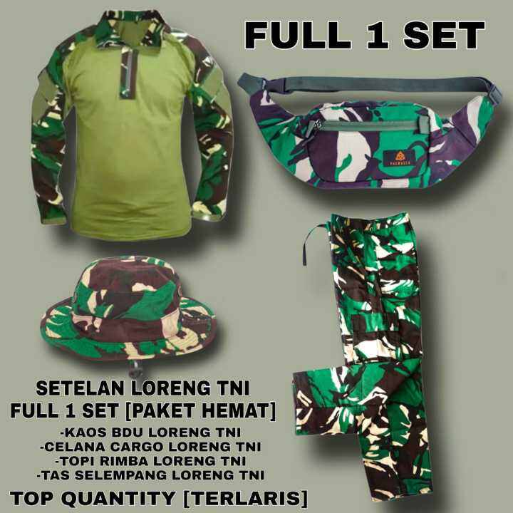 Setelan celana loreng satu set dengan bdu tas topi rimba tni malvinas | Lazada Indonesia