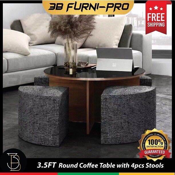 [PRE ORDER] 3.5FT Luxury Round Coffee Table with 4 Stools /Meja Kopi ...