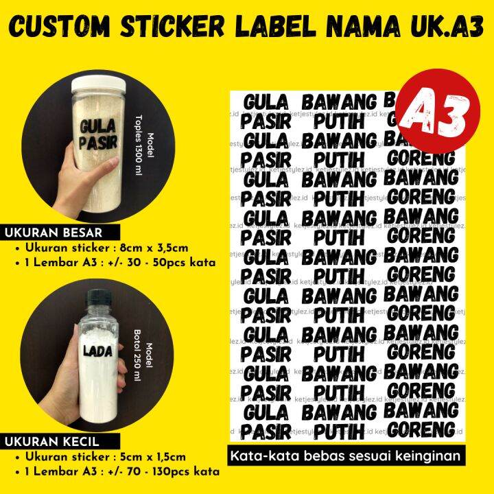 Custom Stiker Sticker Label Nama A3 Toples Plastik Tepung Bumbu Tepung ...