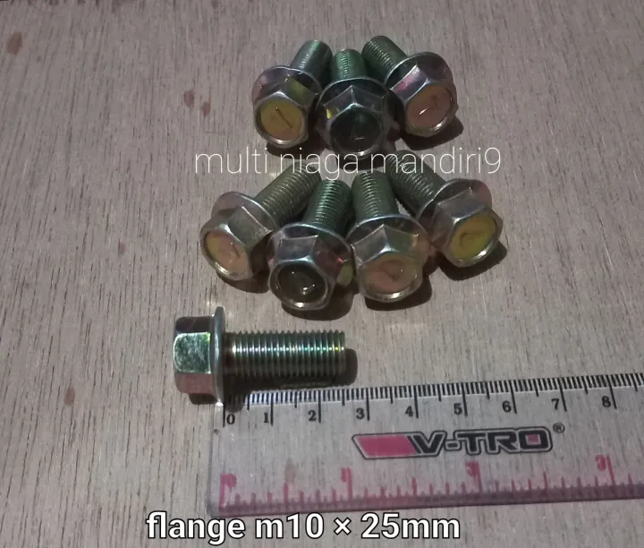 baut 14 topi / baut flange bolt nut m10 × 25mm ( 2.5cm ) bahan besi baja kuning ukuran mili ...