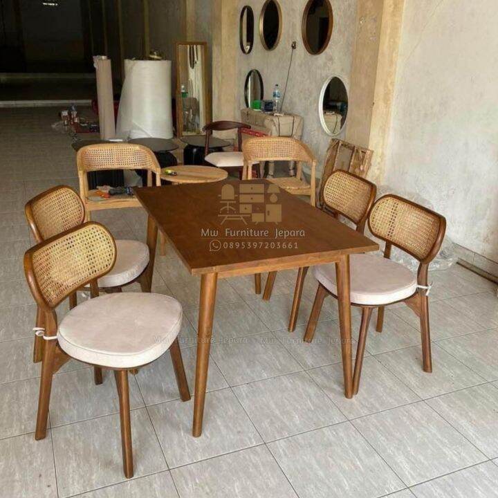 Set Kursi Makan Rotan Retro Kayu Jati Jepara - Kursi Cafe Resto Terbaru - Meja Makan Minimalis ...