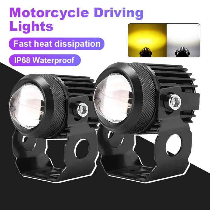 2PCS Surfy Motorcycle Mini Driving Lights White+Yellow Pair with ...