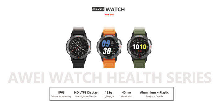 Awei WH1PRO Smart watch IP68 waterproof grade for swimming Store personal exercise data GPS ...