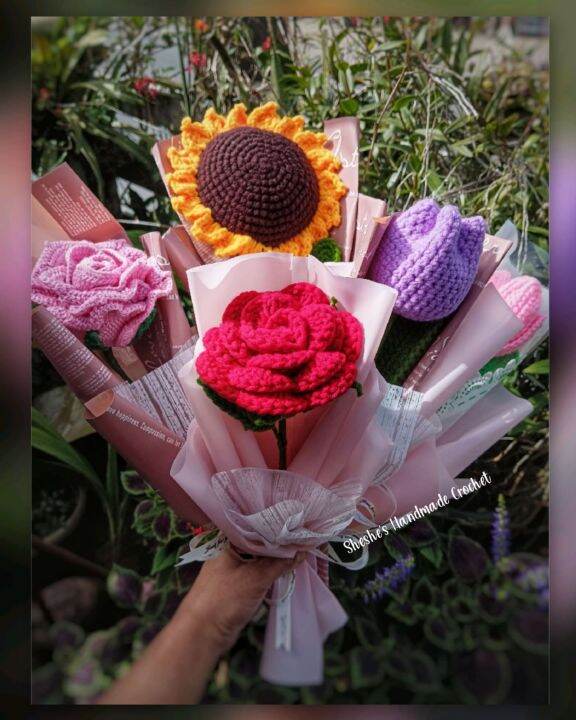 Crochet Rose Tulips Sunflower Flower Bouquet | Lazada PH