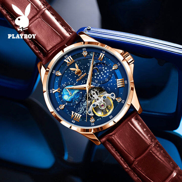 PLAYBOY Automatic Watch For Men Original Waterproof Skeleton Luminous ...