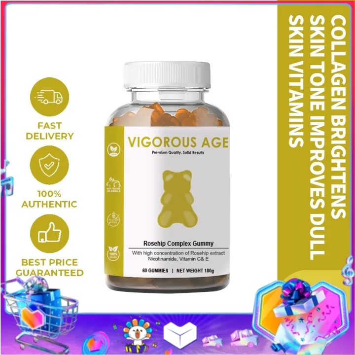 VIGOROUS AGE Collagen Gummies with Niacinamide, Vitamins C & E ...