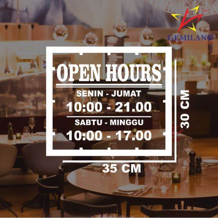 STIKER KACA/KACA DINDING/WALL STICKER/STIKER TOKO OPEN HOURS/STIKER ...