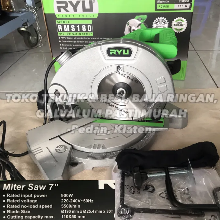MITER SAW 7” RYU TEKIRO RMS180 Mesin Potong Aluminium 7 inch Mitter Saw RMS 180 MITER SAW 7” RYU ...