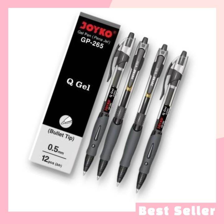 Pulpen Gel Pen Pena Q Gel Joyko GP-265 0.5mm Tinta Hitam 1 pack isi 12 pcs | Lazada Indonesia