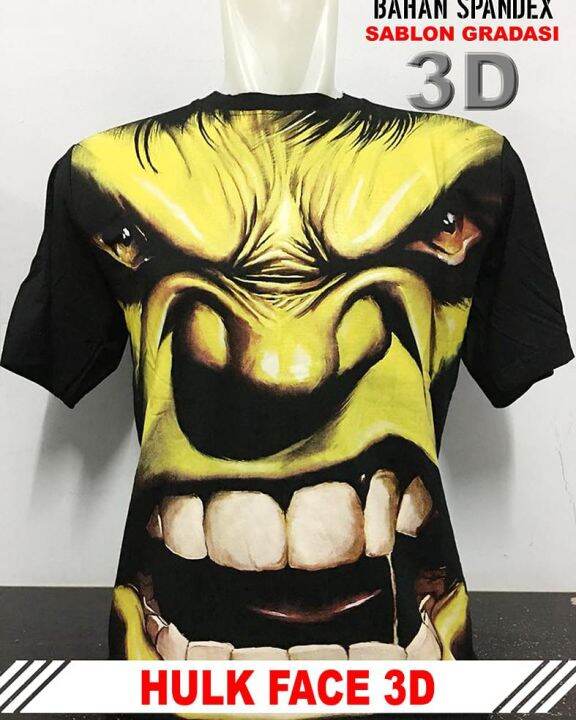 Kaos HULK FACE 3D HITAM TSHIRT SUPERHERO MARVEL DEWASA BAJU DISTRO PRIA ...