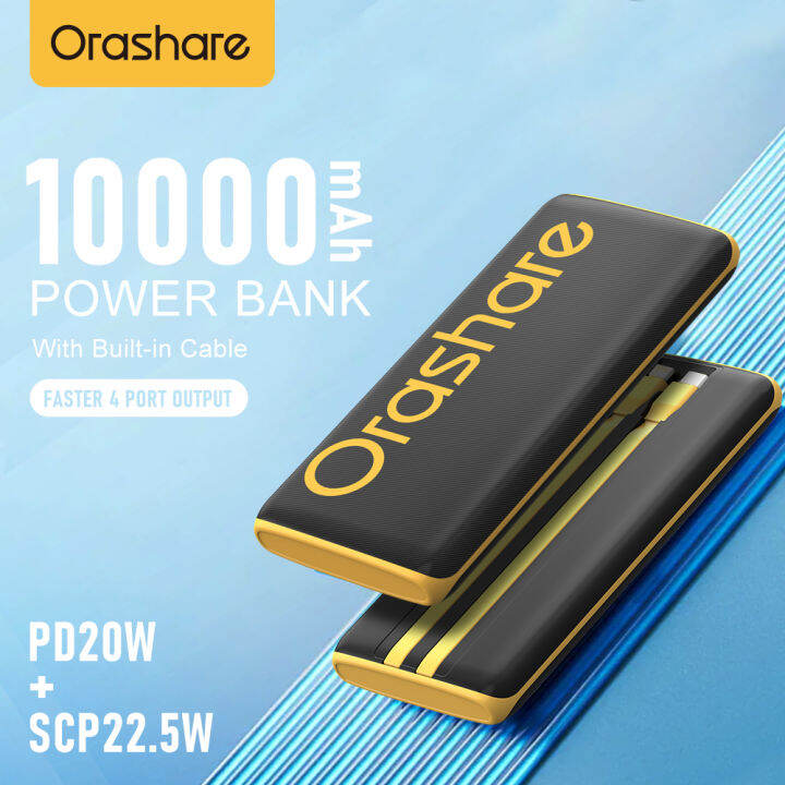 Orashare PDC10Pro 10000mAh Powerbank Built-in Cable 22.5W Super Fast ...
