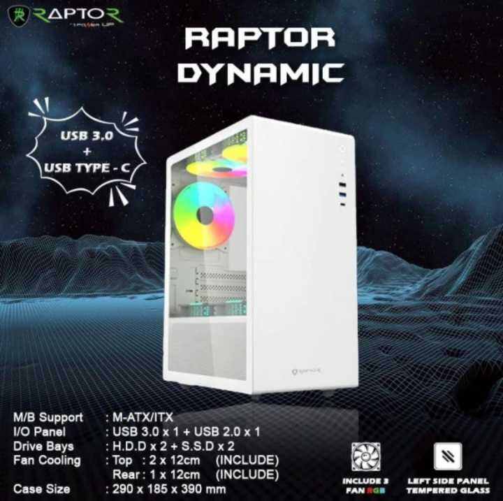 Casing PC Power UP Raptor Dynamic USB 3.0 Free 3 Fan RGB | Lazada Indonesia