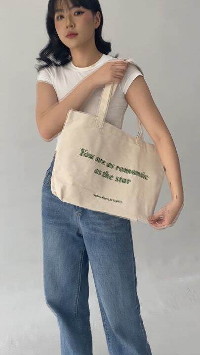 KKV Dunns•SYC Tas Tote Green Letters Bag Kanvas Korea Premium Size ...