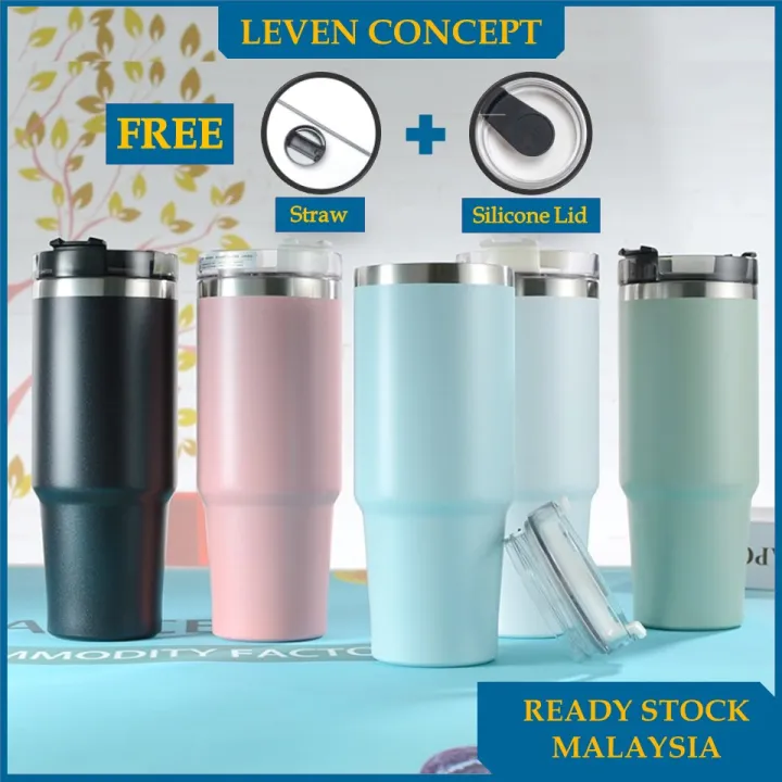 【Ready Stock】 Tyeso 890ml 304 Stainless Steel Thermos Tumbler Bottle Korean Mug Cup Free Straw ...