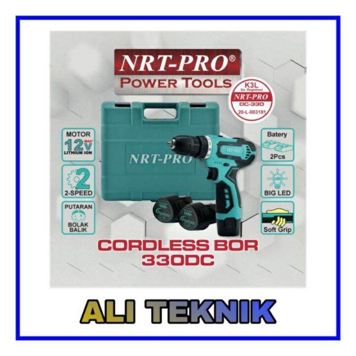 NRT-PRO DC 330 HD Mesin Bor Cordless Drill 10mm Baterai Tangan Charger ...