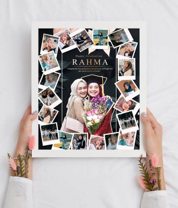 FRAME KACA + CETAK + DESAIN foto mozaik zigzag kado hadiah gift custom ...