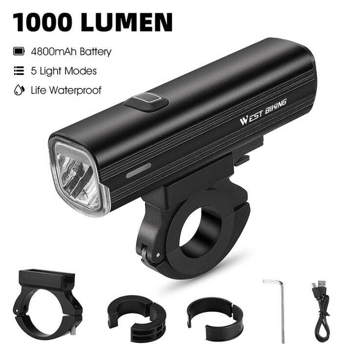 WEST BIKING 1000 Lumens Bike Headlight Waterproof Type-C Rechargeable ...
