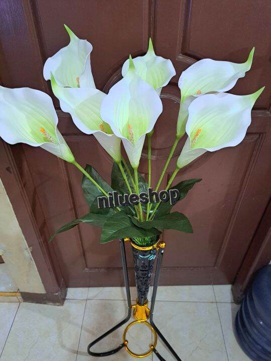 bunga hias pojok ruangan bunga artificial calalily kuntum 7 berikut pot ...
