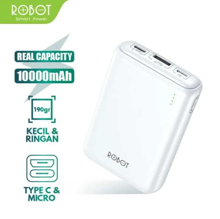 Power Bank ROBOT RT10 10000mAh Dual Input Micro & Type-C Super Mini ...