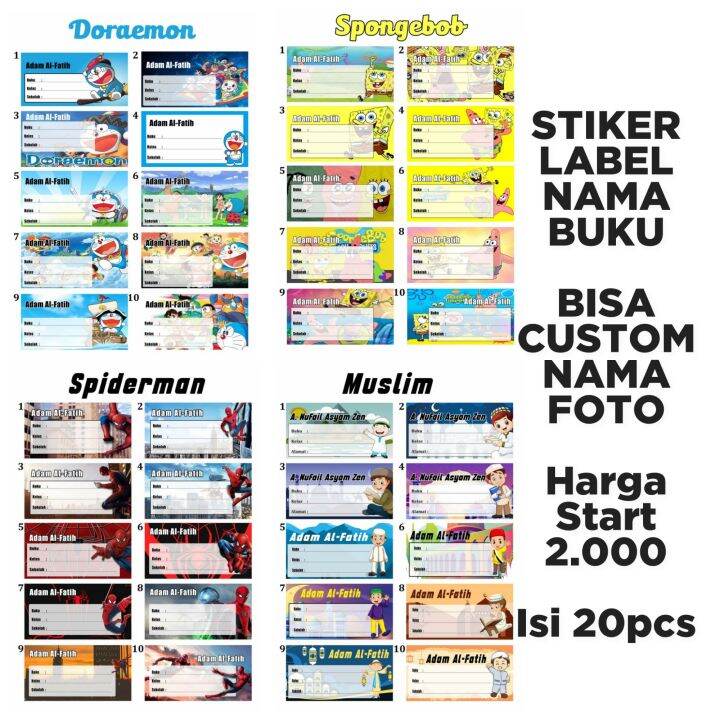 [ISI 20 PCS] LABEL STIKER MAPEL BUKU NAMA SEKOLAH BISA CUSTOM NAMA DAN ...