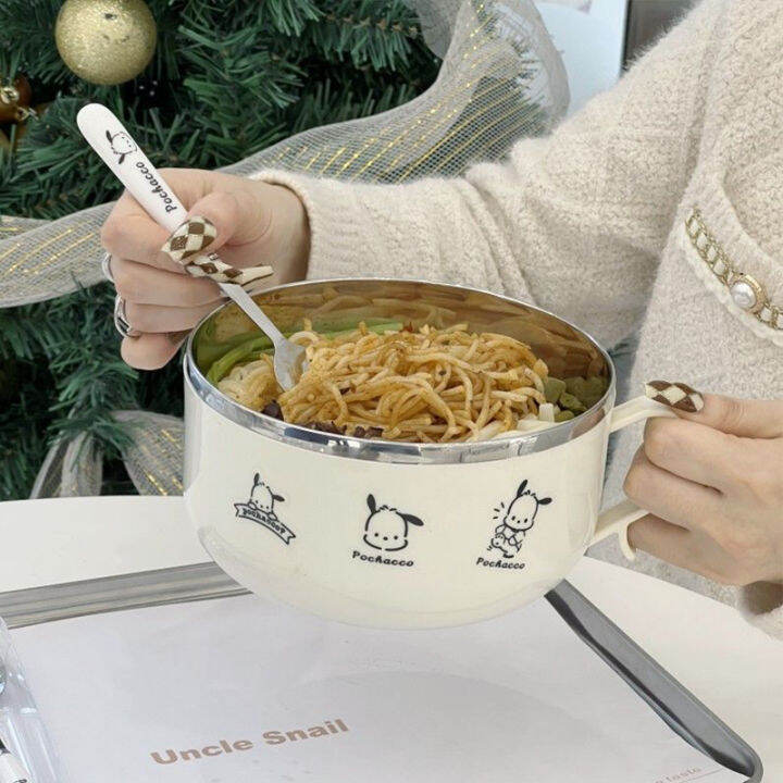 Stainless Steel Thicker Fast Food Cup with Cutlery Set Student Pochacco ...