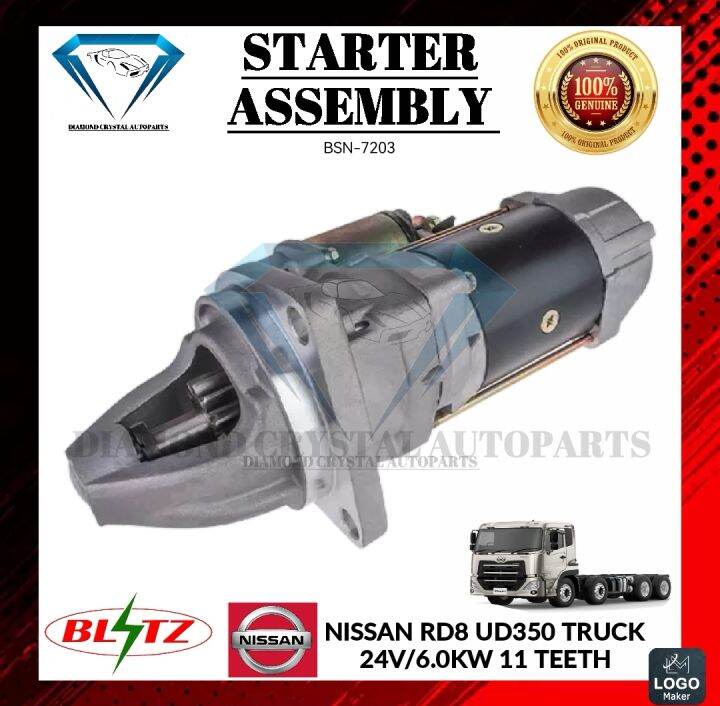 STARTER ASSEMBLY NISSAN RD8 UD350 TRUCK 24V/6.0KW 11 TEETH "BLITZ HEAVY ...