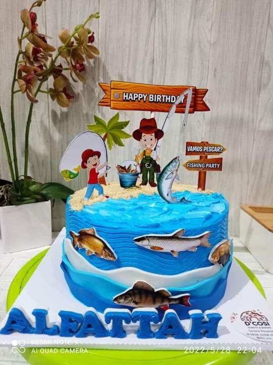 Topper cake kue ikan mancing free nama dan ucapan | Lazada Indonesia