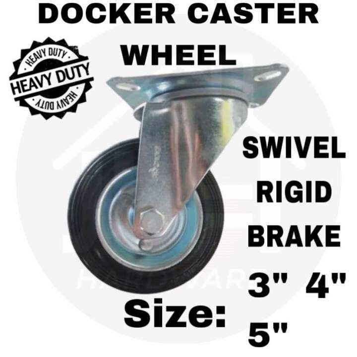 (HEAVY DUTY) 3" 4" 5" DOCKER CASTLE WHEEL SWIVEL RIGID BRAKE CASTER ...