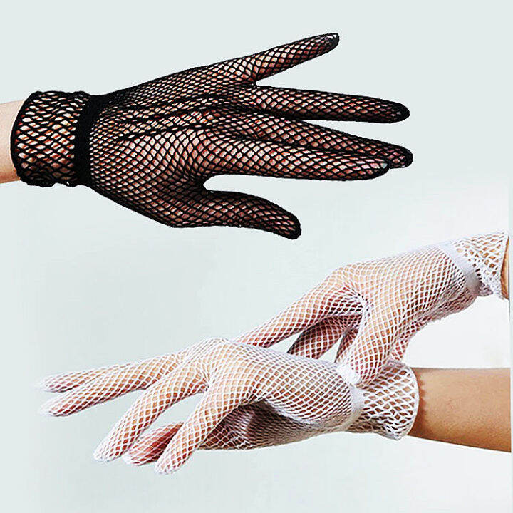 1 Pair Women Elastic Short Lace Mesh Gloves Bride&Model Party Dance ...