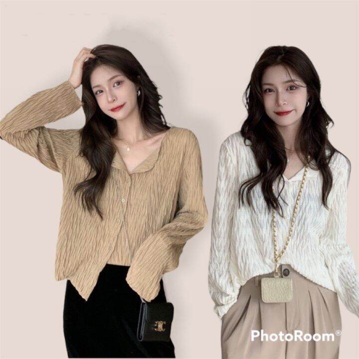 XJXJ.SHOP🤎เสื้อไหมพรมคอวีสไตล์เกาหลี8k18 | Lazada.co.th