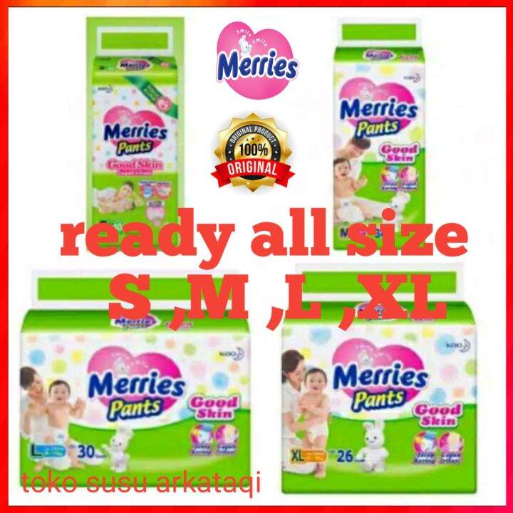 pemper pempes meries pants ukuran S 40 M34 L 30 XL 26 XXL 28 | Lazada ...