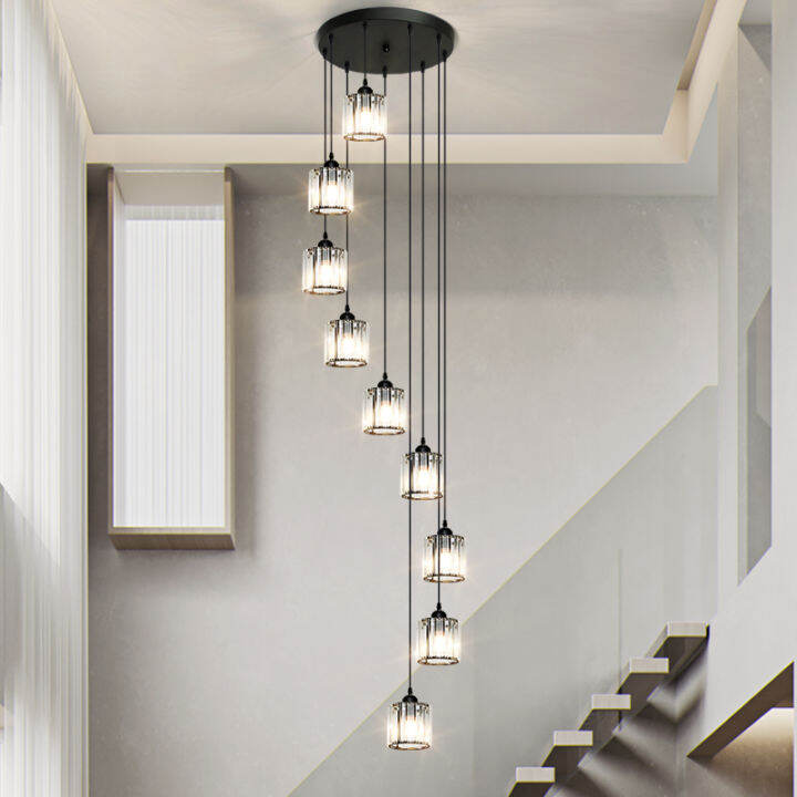 Staircase Long Ceiling Lamp Loft Duplex Accessible Luxury Crystal Lamp ...