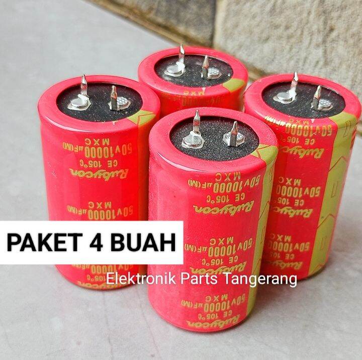(PAKET 4 BUAH) KAPASITOR ELCO 10000UF 50V RUBYCON JAPAN RED CAPACITOR ...
