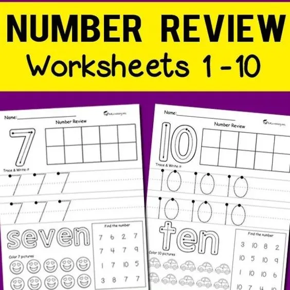 Number Review Worksheets (Tracing, Counting, Coloring) for Kids ...