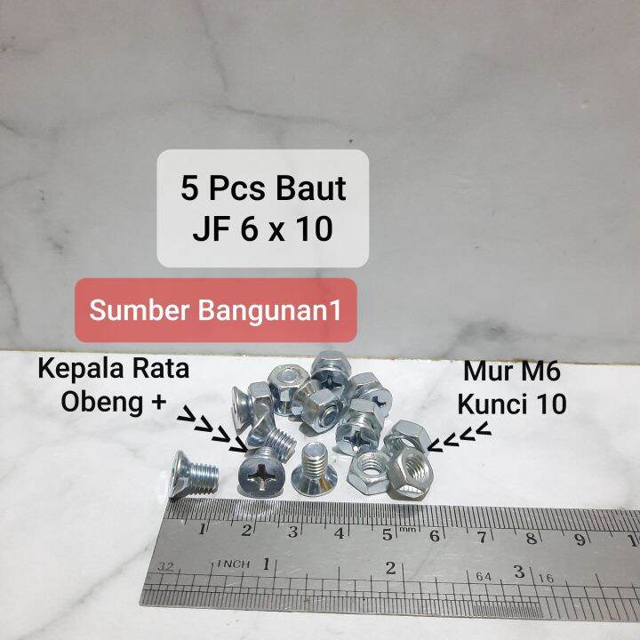 Baut Putih Rata JF 6 x 10 (10pcs) panjang 1cm M6 obeng sekrup kunci ...