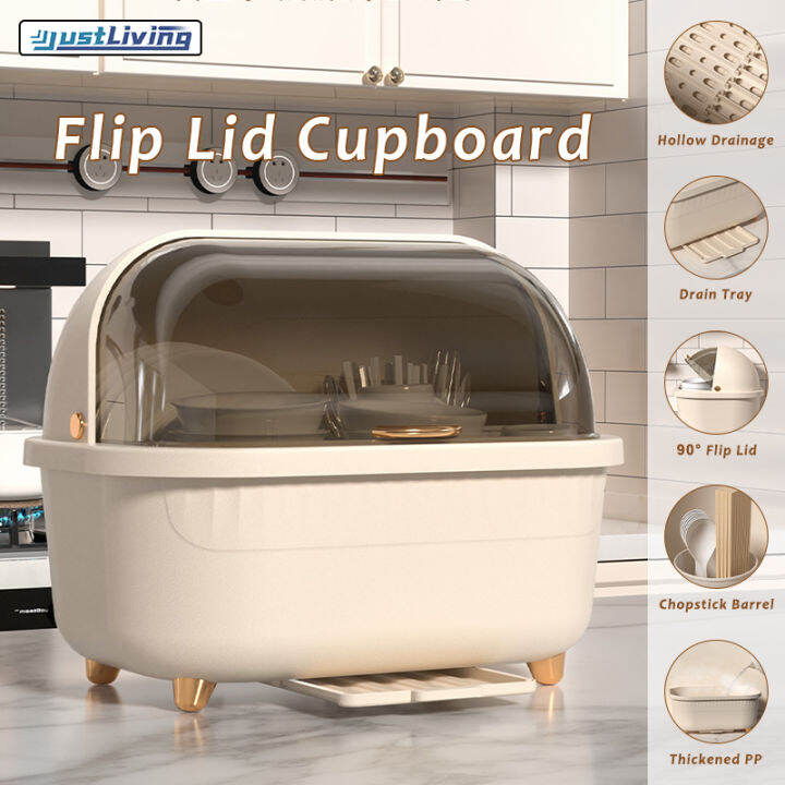 JustLiving 1PC High Capacity Dish Rack Dish Storage Box with Cover Dish ...