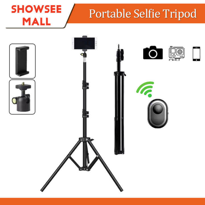 Portable Tripod 2.1m Extendable Selfie Stand with Bluetooth Shutter Phone Bracket 360° Rotatable ...