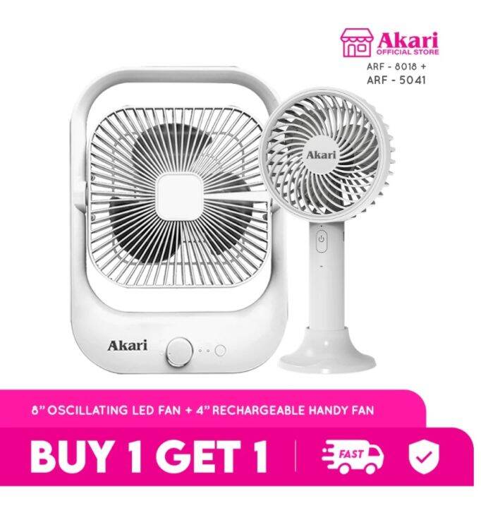 Akari 8" Rechargeable Square Fan with LED (ARF-8018) + Akari 4 ...