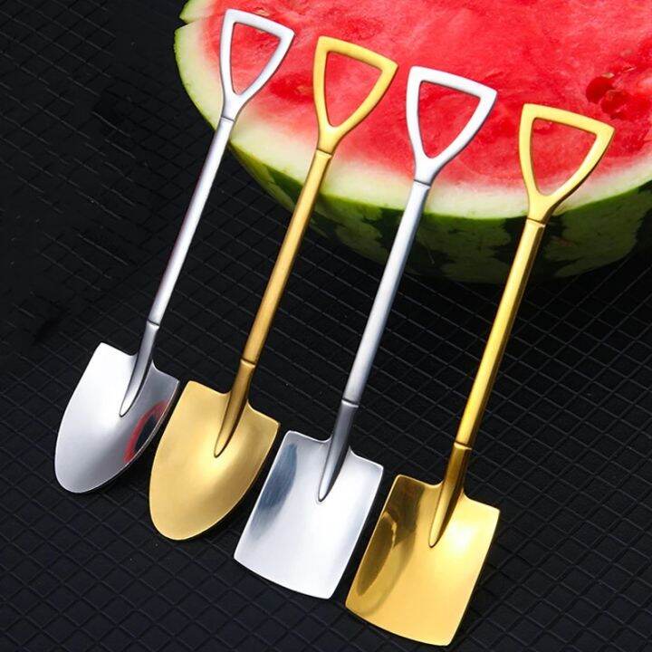2Pcs Creative Shovel Spoon Stainless Steel Watermelon Spoon Coffee ...