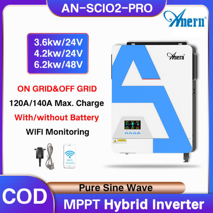Anern Inverter 6.2KW Off Grid Hybrid Solar Inverter Built-in 120A Solar Controller 48VDC 230VAC ...
