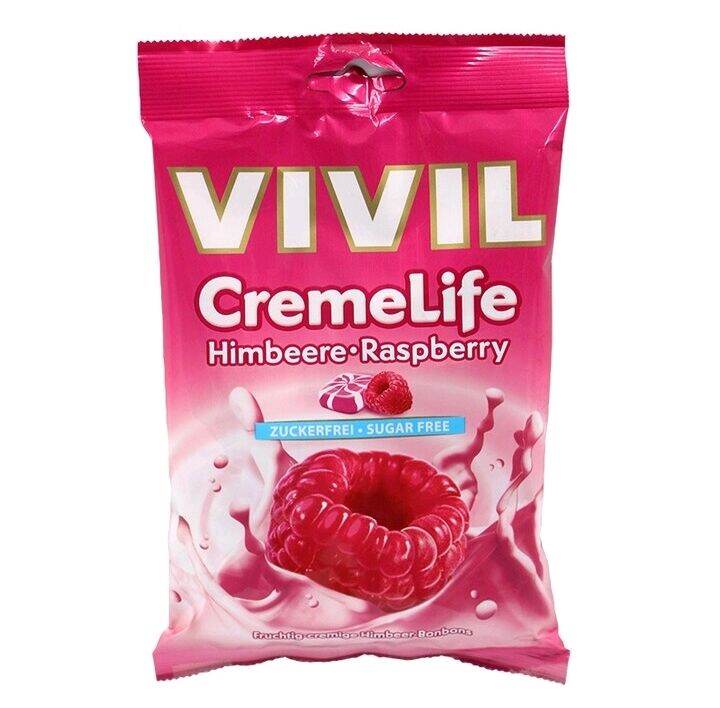 ลูกอมราสเบอร์รี่ ไม่มีน้ำตาล Vivil Creme Life Raspberry Candy Sugar ...