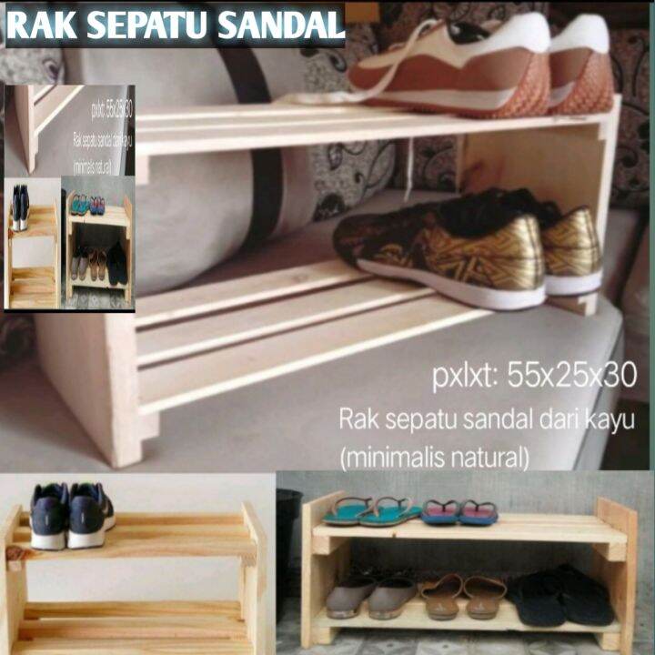 rak sepatu sandal kayu natural | Lazada Indonesia