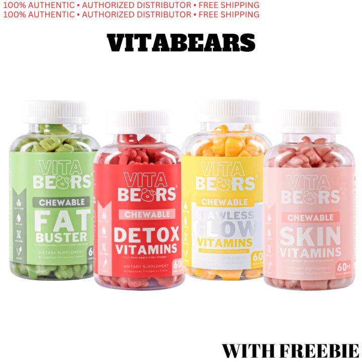 Vitabears Gummies Detox Hair Vitamins Collagen Glutathione Apple Cider ...