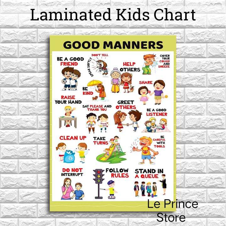 GOOD MANNERS Laminated Educational Wall Chart | A4 SIZE Laminated Kids ...