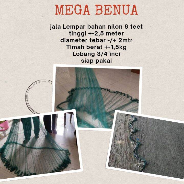 Jala ikan dan udang nilon 8feet panjang -/+ 2,5meter | Lazada Indonesia