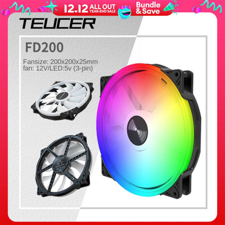 TEUCER FD200 200mm ARGB Computer Case Fan 5V 3PIN LED Cooling Fans ...