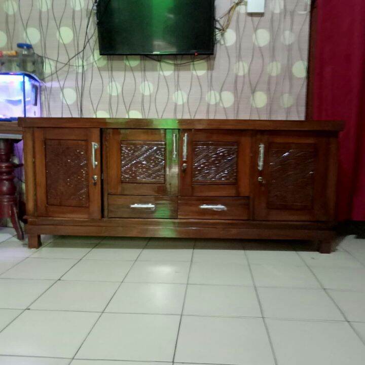 meja tv bahan kayu jati ukuran tinggi 80cm panjang 180cm lebar 45cm | Lazada Indonesia