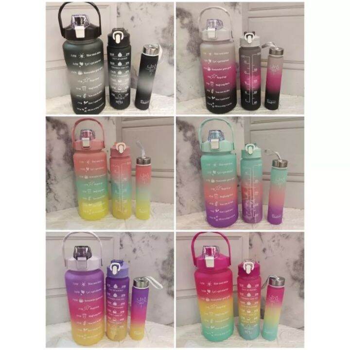 BOTOL MINUM MOTIVASI 3IN1 GRADASI DAN METALIK KAPASITAS 2000ML, 800ML, 300ML | Lazada Indonesia