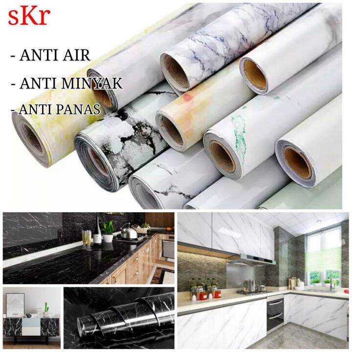 Stiker Marmer Wallpaper Dapur Sticker Furniture Meja Lemari Pintu Anti Air Panas Minyak Lebar ...